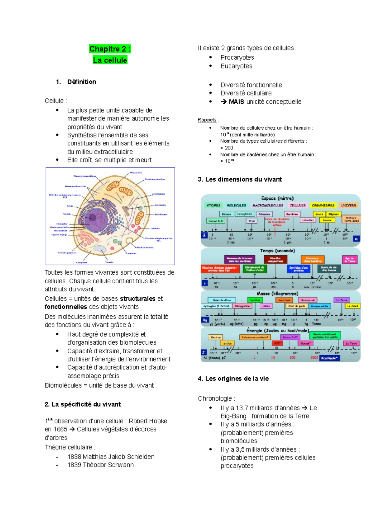 Fiche - Chapitre 2. La cellule - Chapitre 2 : La cellule 1. Définition ...