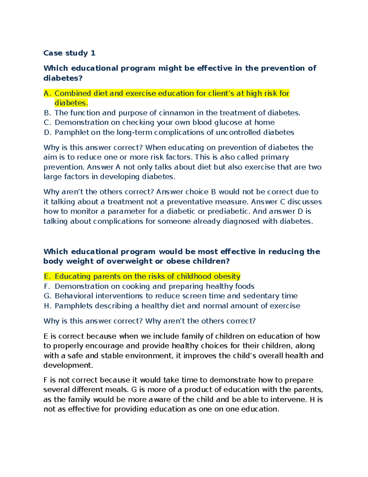 Community case study - Case study 1 Which educational program might be ...