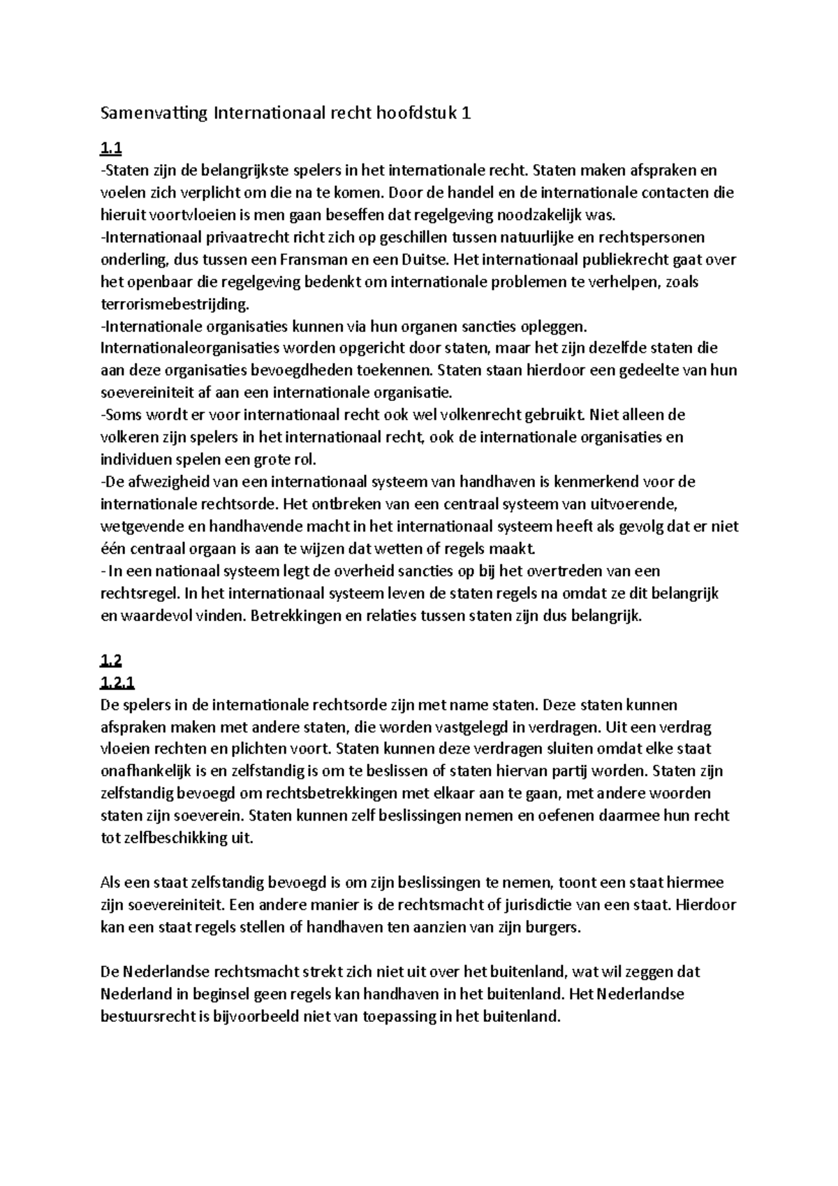 Samenvatting Internationaal recht hoofdstuk 1 -Staten zijn de ...
