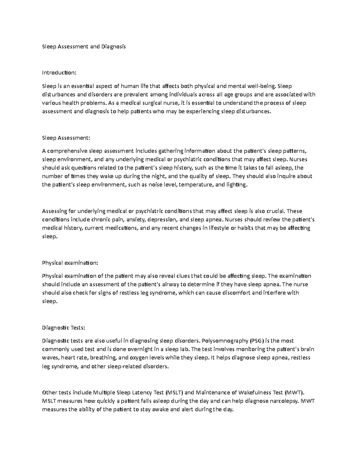 Sleep Assessment and Diagnosis - Sleep Assessment and Diagnosis ...