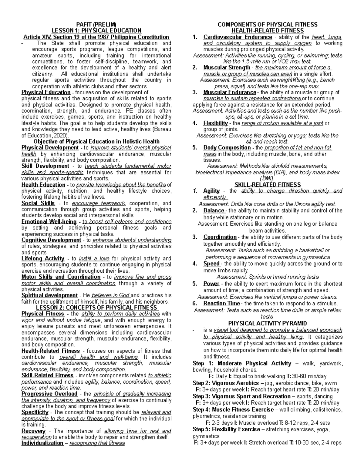 Pafit (prelim) - PAFIT (PRELIM) LESSON 1: PHYSICAL EDUCATION Article ...