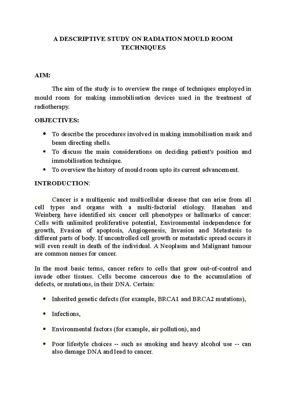 A Descriptive Study ON Radiation Mould ROOM Techniques - A DESCRIPTIVE ...