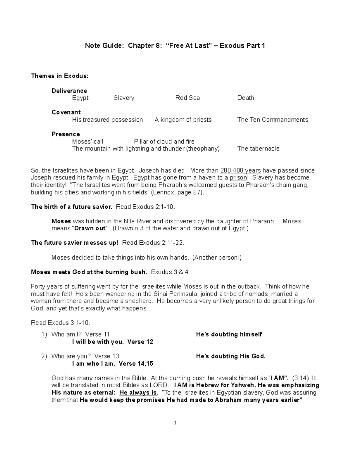 4 Exodus - Part 1 - Lecture notes 4 - Note Guide: Chapter 8: “Free At ...