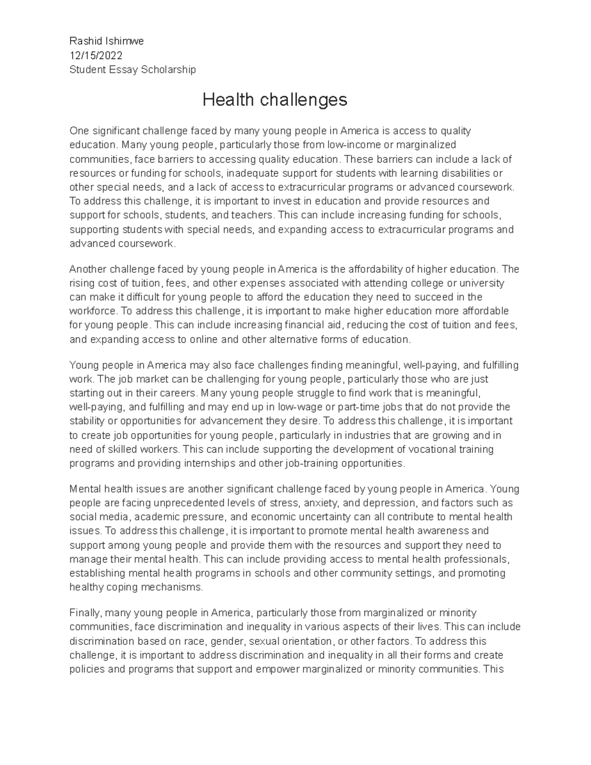 Health challenges-2 - English Mr Biavcha Bysfdyew - Rashid Ishimwe 12 ...