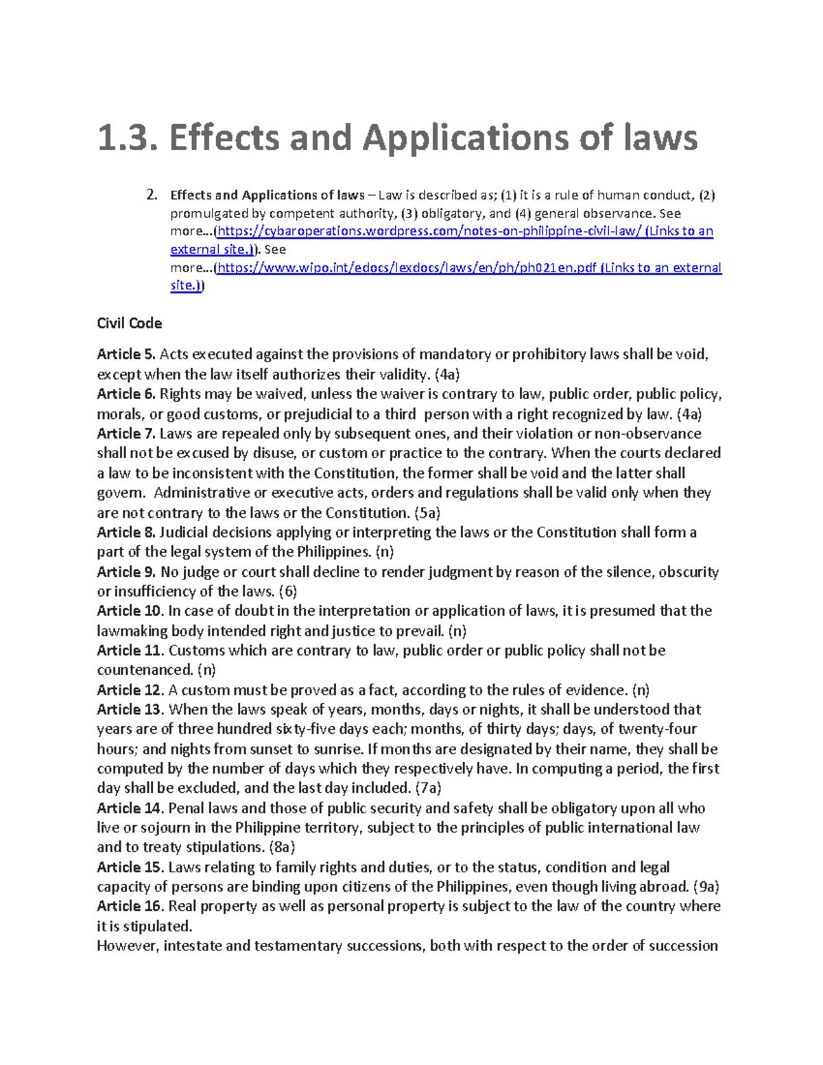 Effects and application of law 1 - 1. Effects and Applications of laws ...