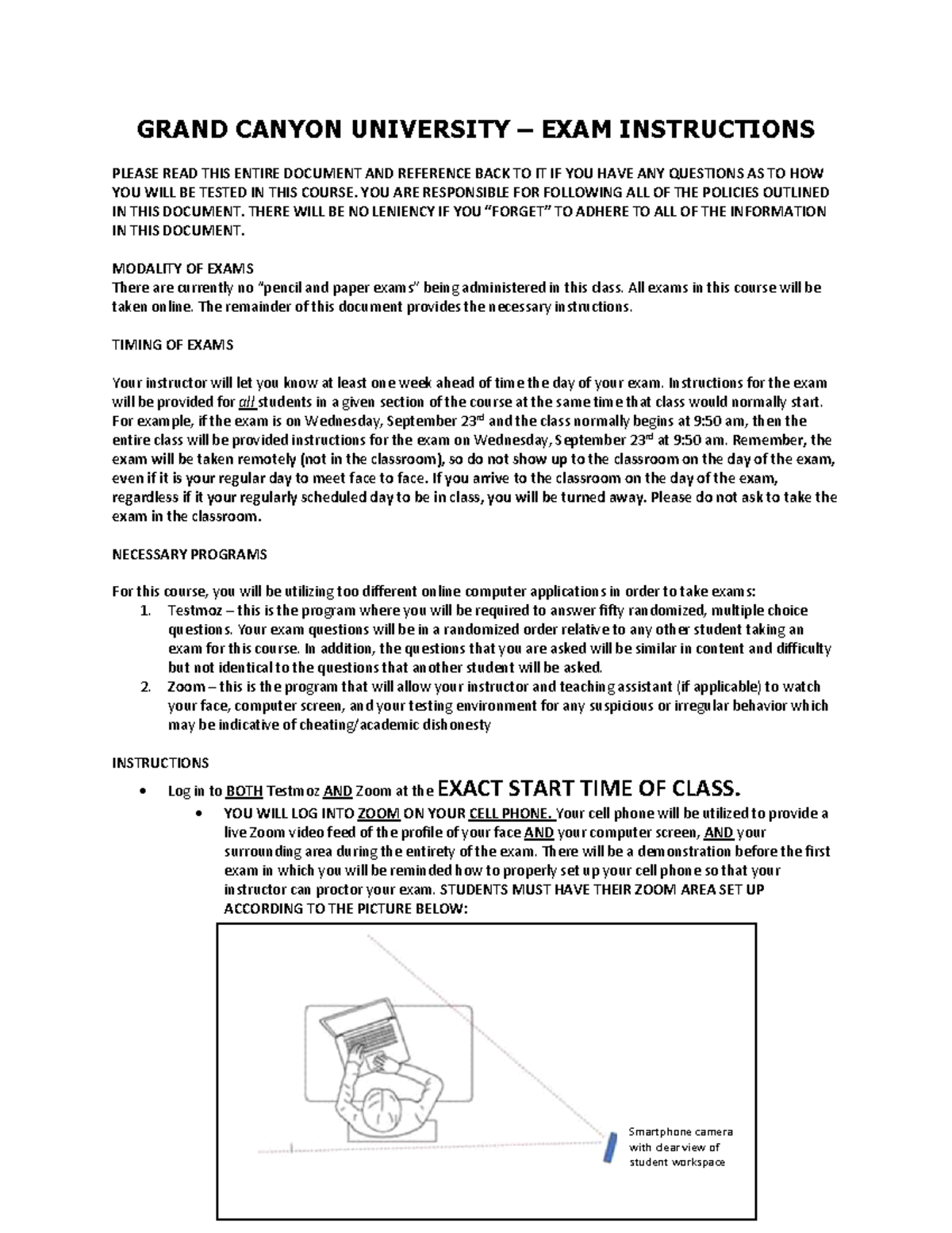 Remote Exam Instructions - Student - GRAND CANYON UNIVERSITY – EXAM ...