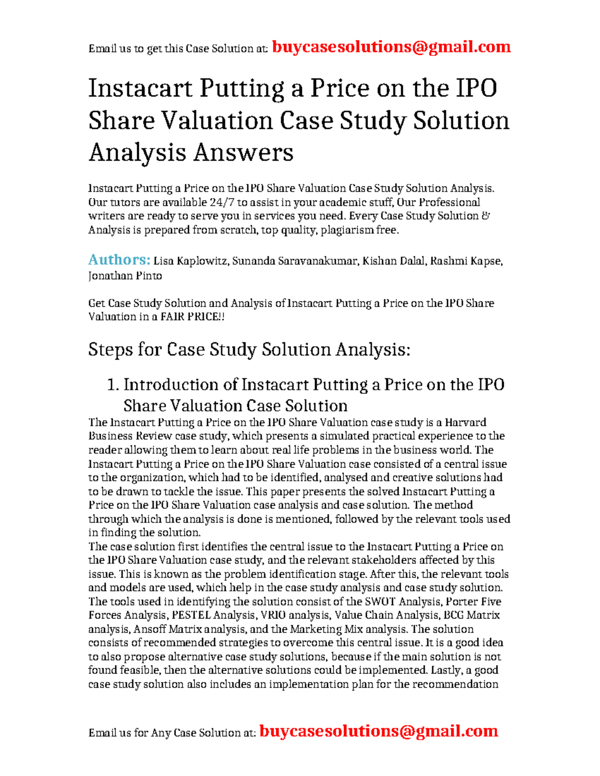 Case Solution Instacart Putting a Price on the IPO Share Valuation - Instacart Putting a Price ...