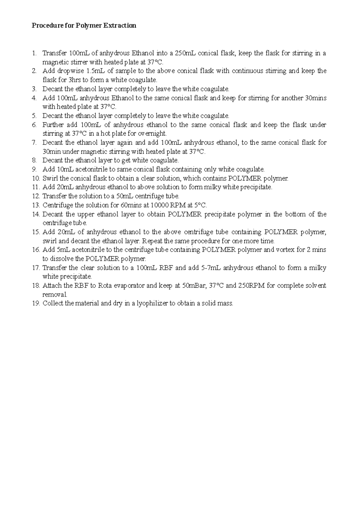 Polymer Extraction Procedure from Finished Product - Procedure for ...