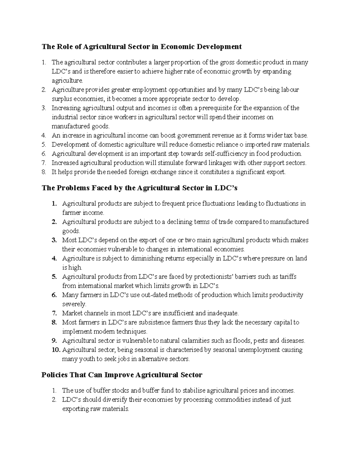 The Role of Agricultural Sector in Economic Development - Agriculture ...