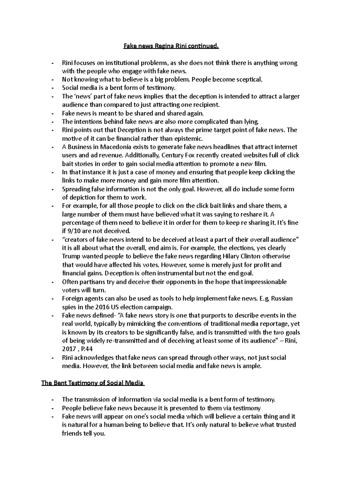 Fake news Regina Rini continued - Rini focuses on institutional ...