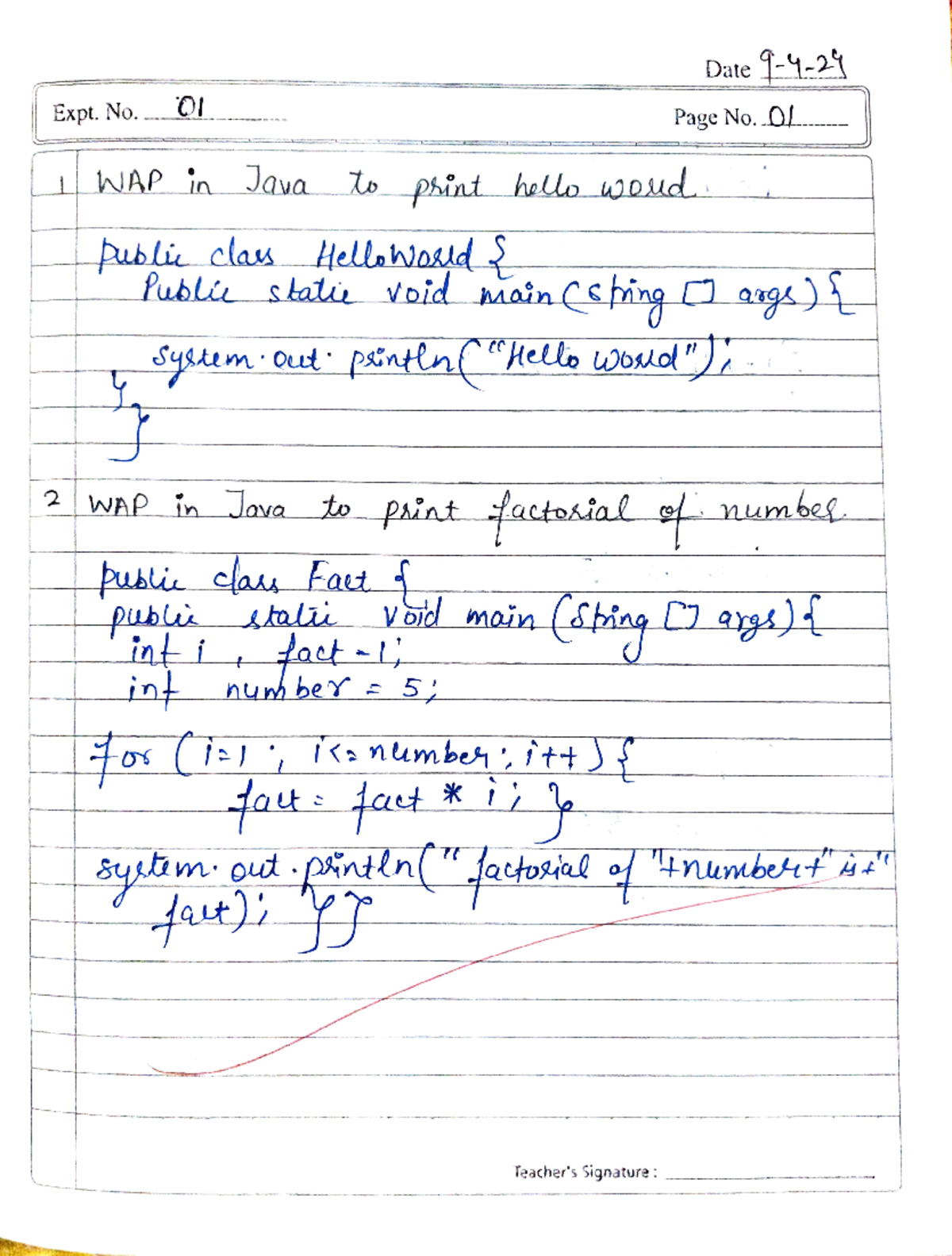 Jaaba - Gccccf - Date Expt. No. 01 Page No. 01 1 WAP in Java to print ...