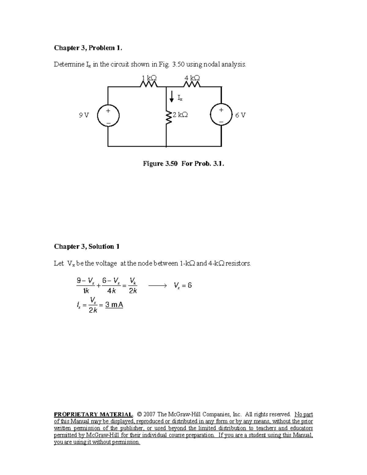 Chapter 3 solutions - ELEC 273 TB - Determine Ix in the circuit shown in Fig. 3 using nodal ...