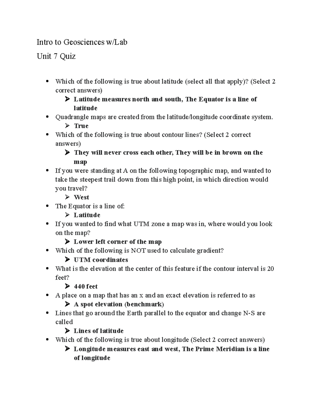 GEOL1121K Unit 7 Quiz UTM, Contour Lines, Topography - Intro to ...