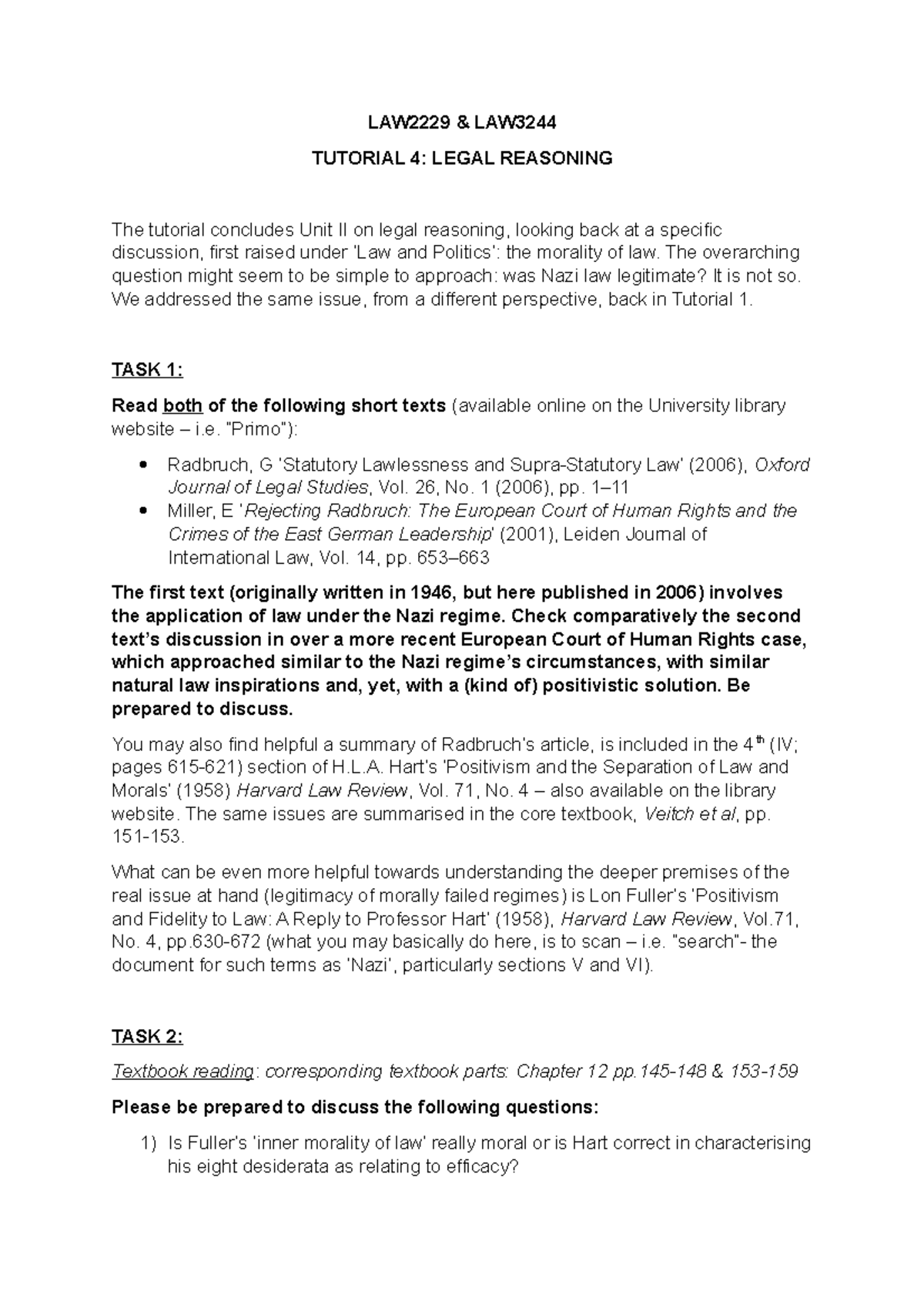 Tutorial 4- Legal Reasoning - LAW2229 & LAW TUTORIAL 4: LEGAL REASONING ...