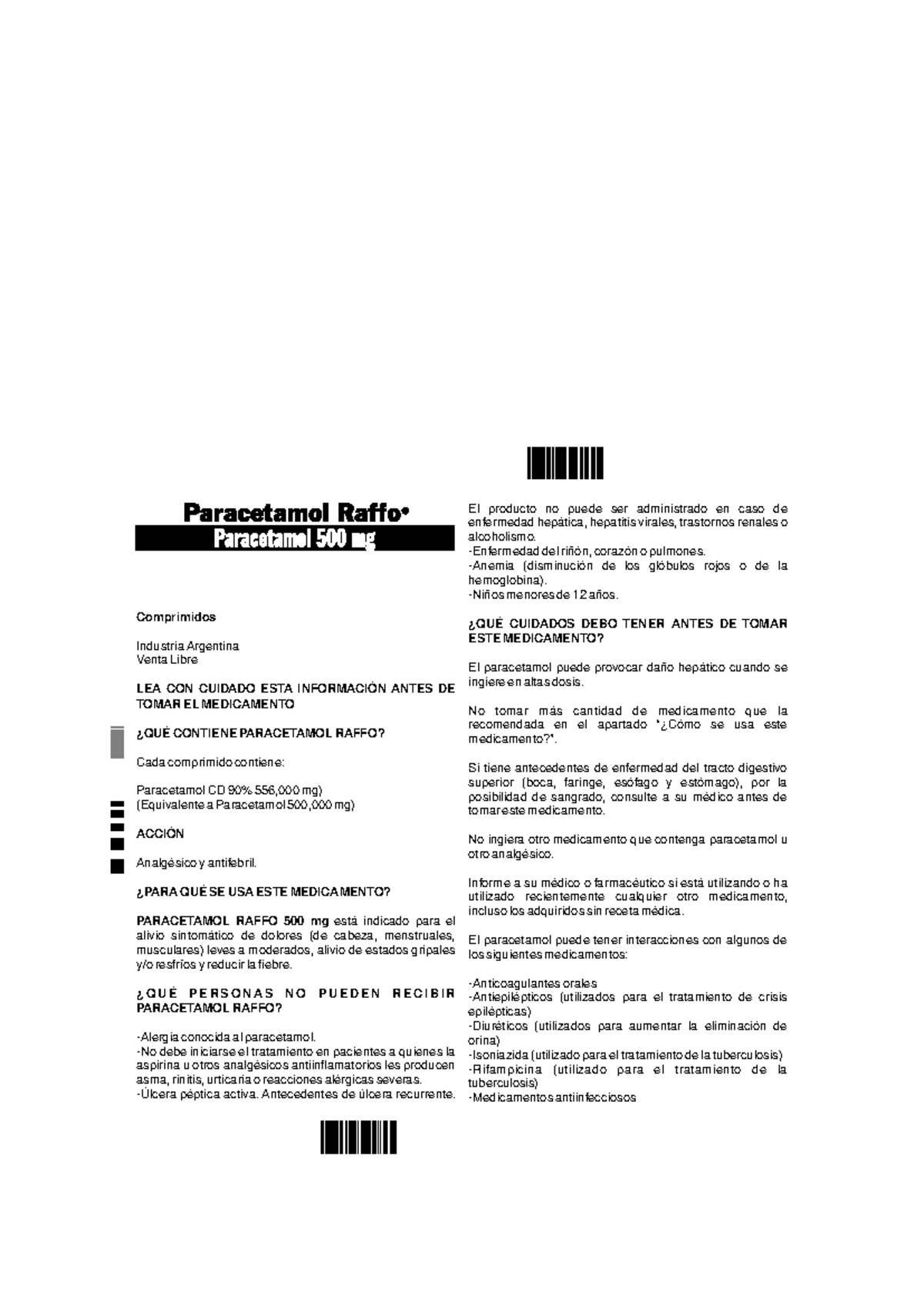 Paracetamol 500 Prospecto para Pacientes Raffo - Comprimidos Industria ...