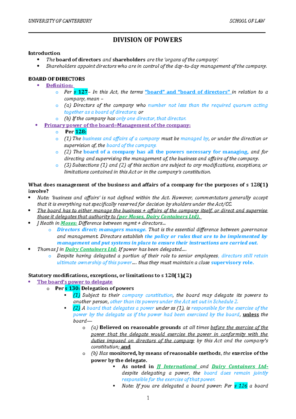 (2) Division of powers - Exam summary - DIVISION OF POWERS Introduction ...