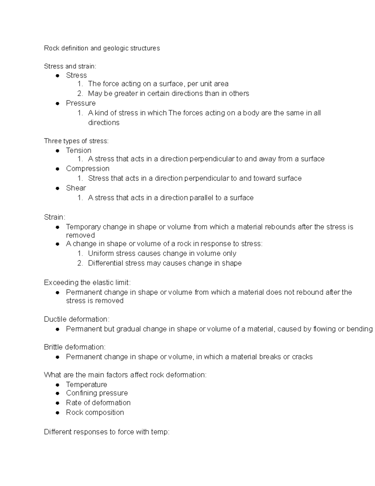 Rock definition and geologic structures - The force acting on a surface ...