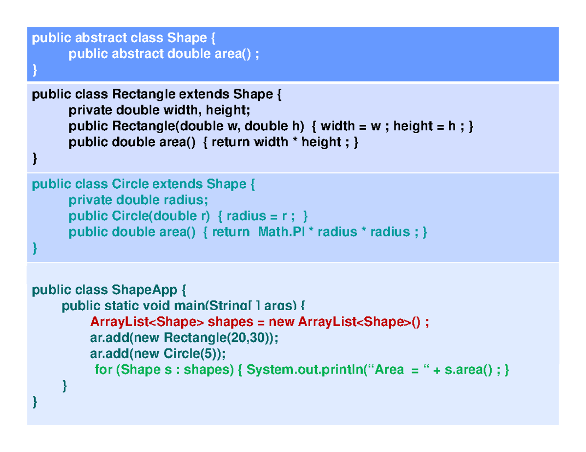 Chapt 5Polymorphism additional 1 notes - public abstract class Shape ...
