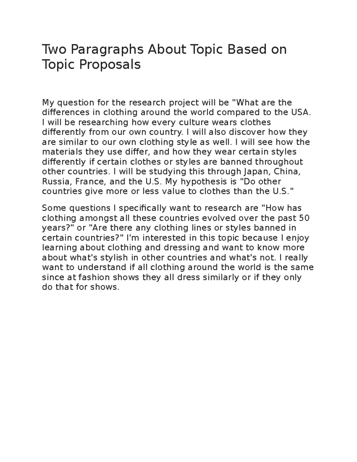WRD 104 28 - Topic Proposal examples for Professor Dobble - Two ...