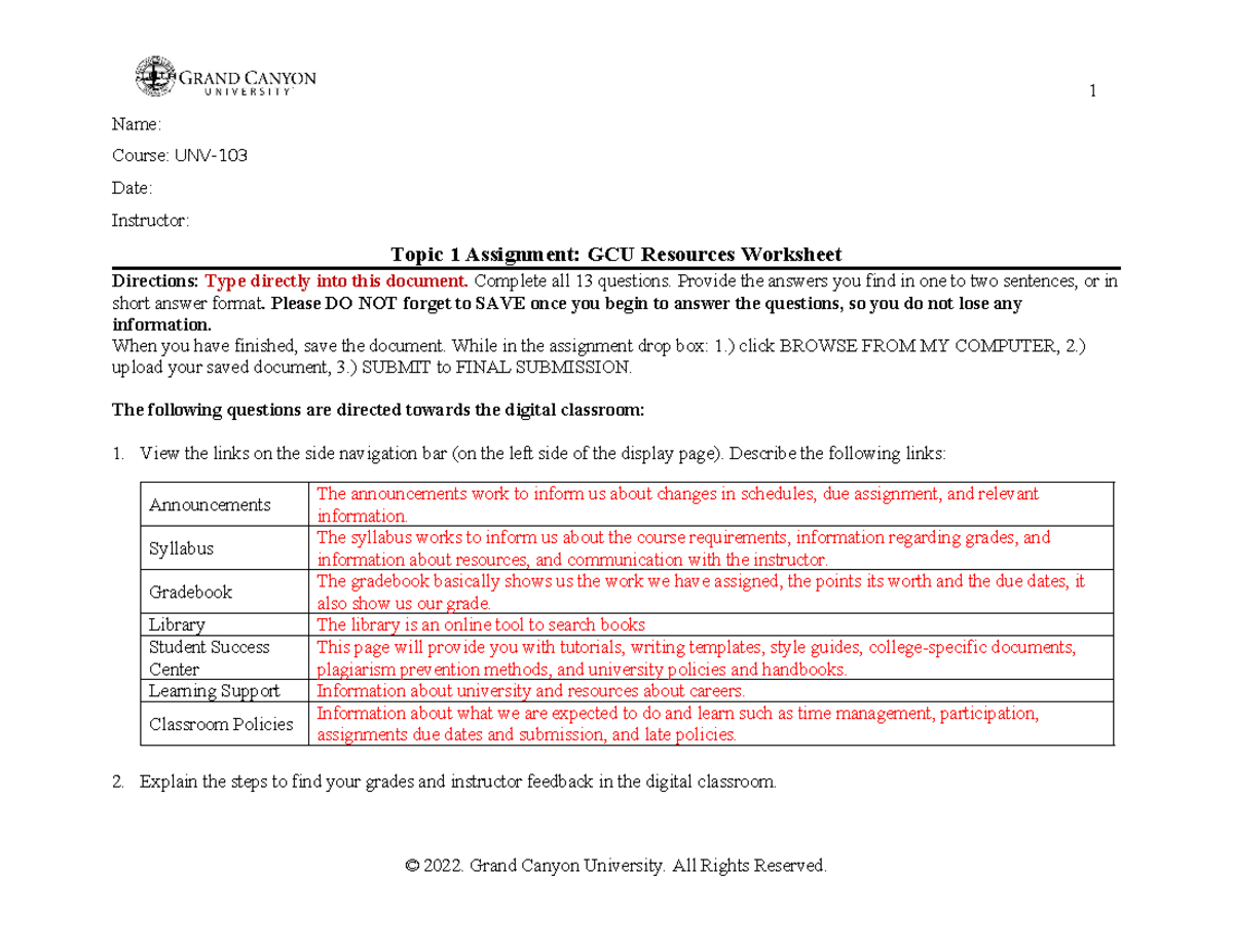 UNV-103-RS-T1- Completed - Name: Course: UNV- Date: Instructor: Topic 1 Assignment: GCU ...