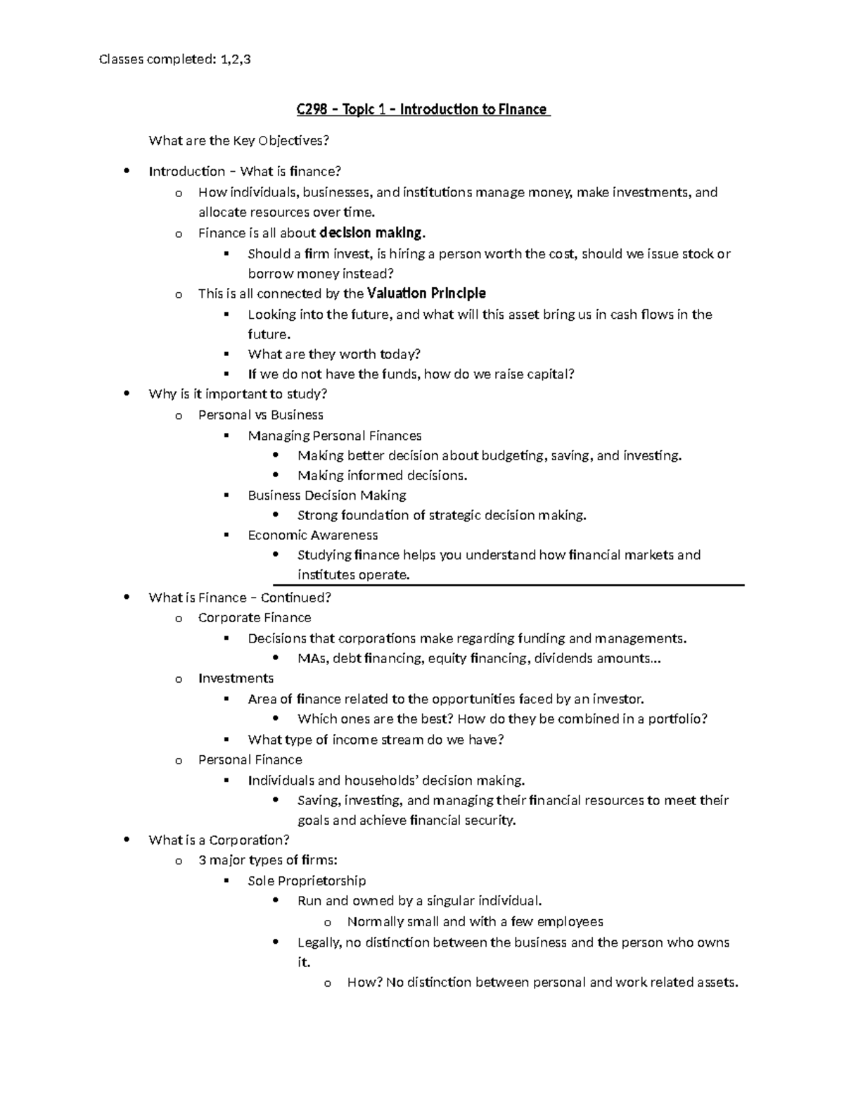C298 – Topic 1 – Introduction to Finance - C298 – Topic 1 ...