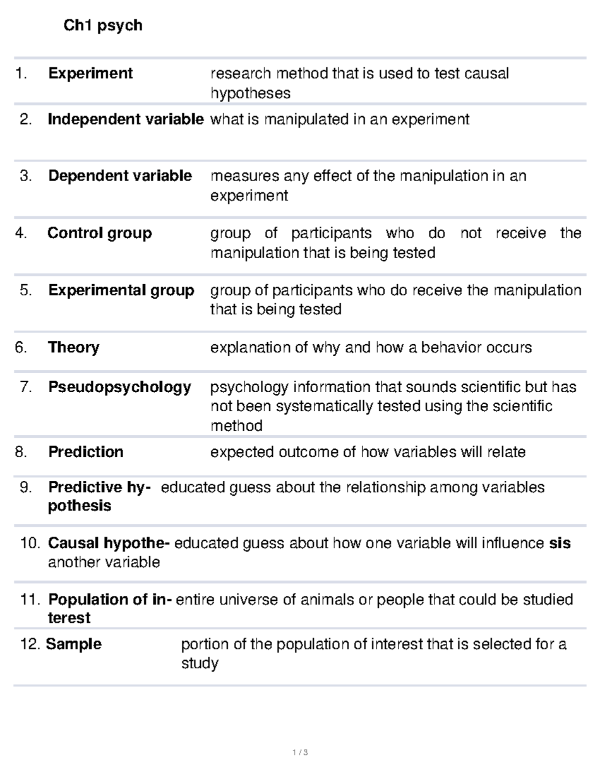 Ch1 psych - experiments - Ch1 psych 1 / 3 Experiment research method ...