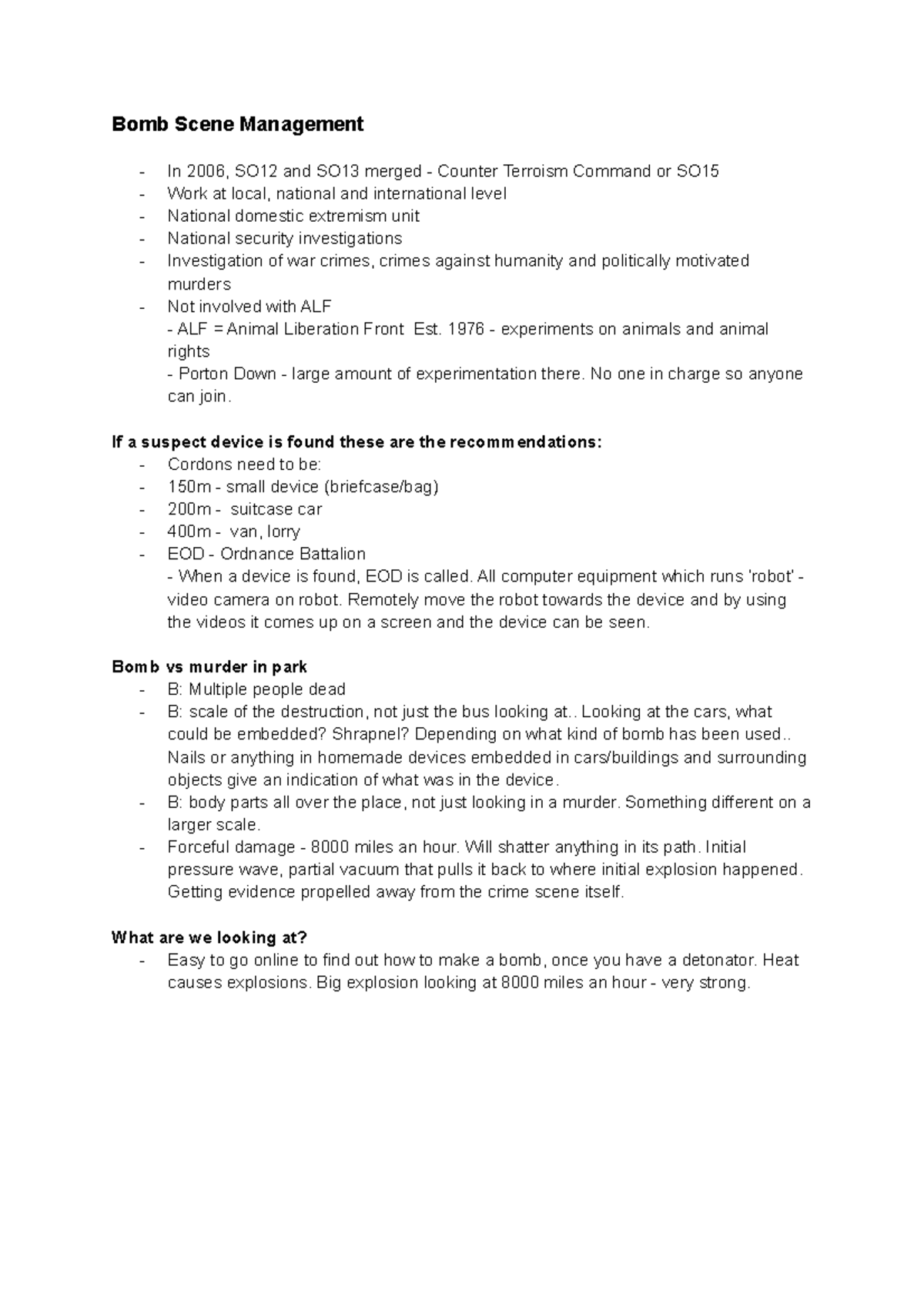 Bomb Scene Management- recommendations for cordons, bomb scene vs ...