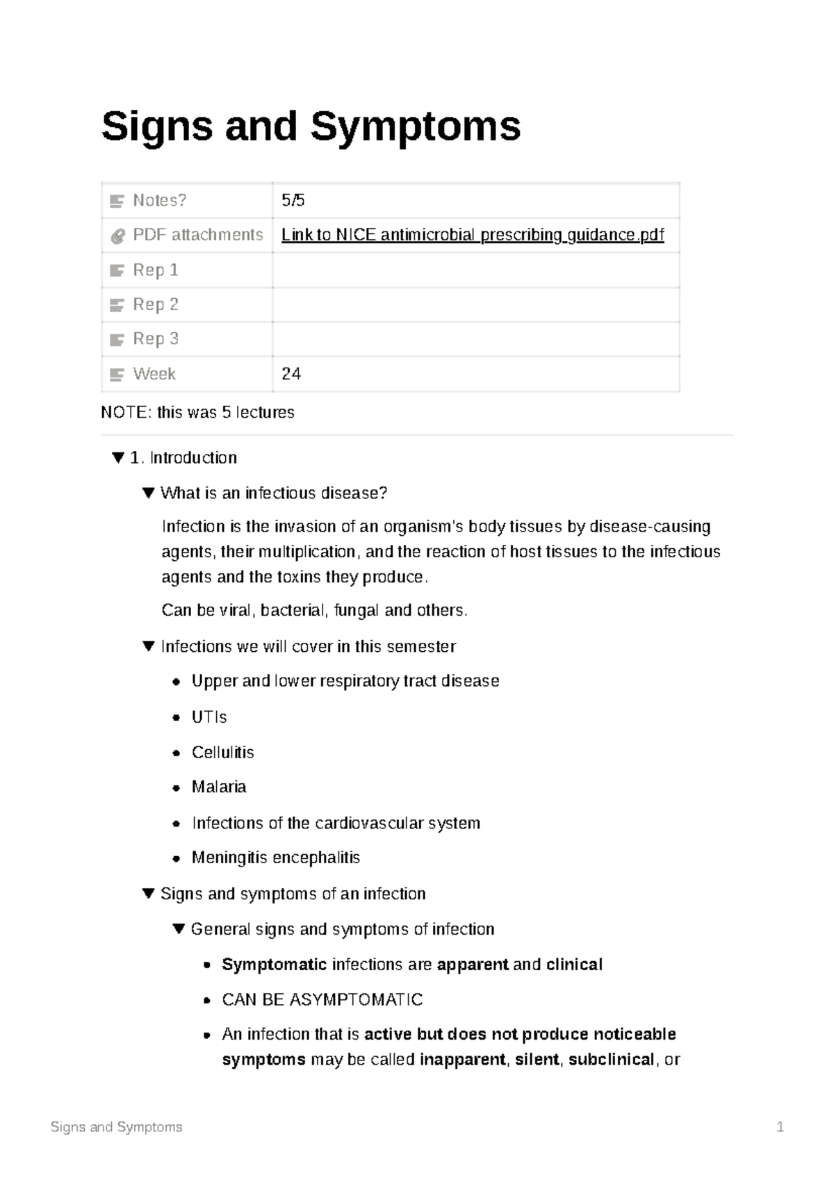 Signs and Symptoms - Lecture notes 1 - Signs and Symptoms Notes? 5/ PDF ...