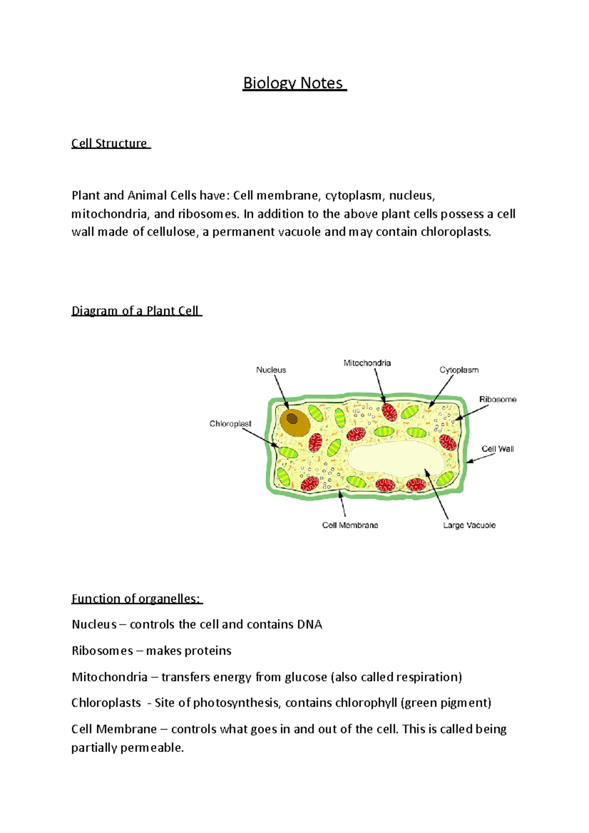 Biology Notes Backup - Biology Notes Cell Structure Plant and Animal ...