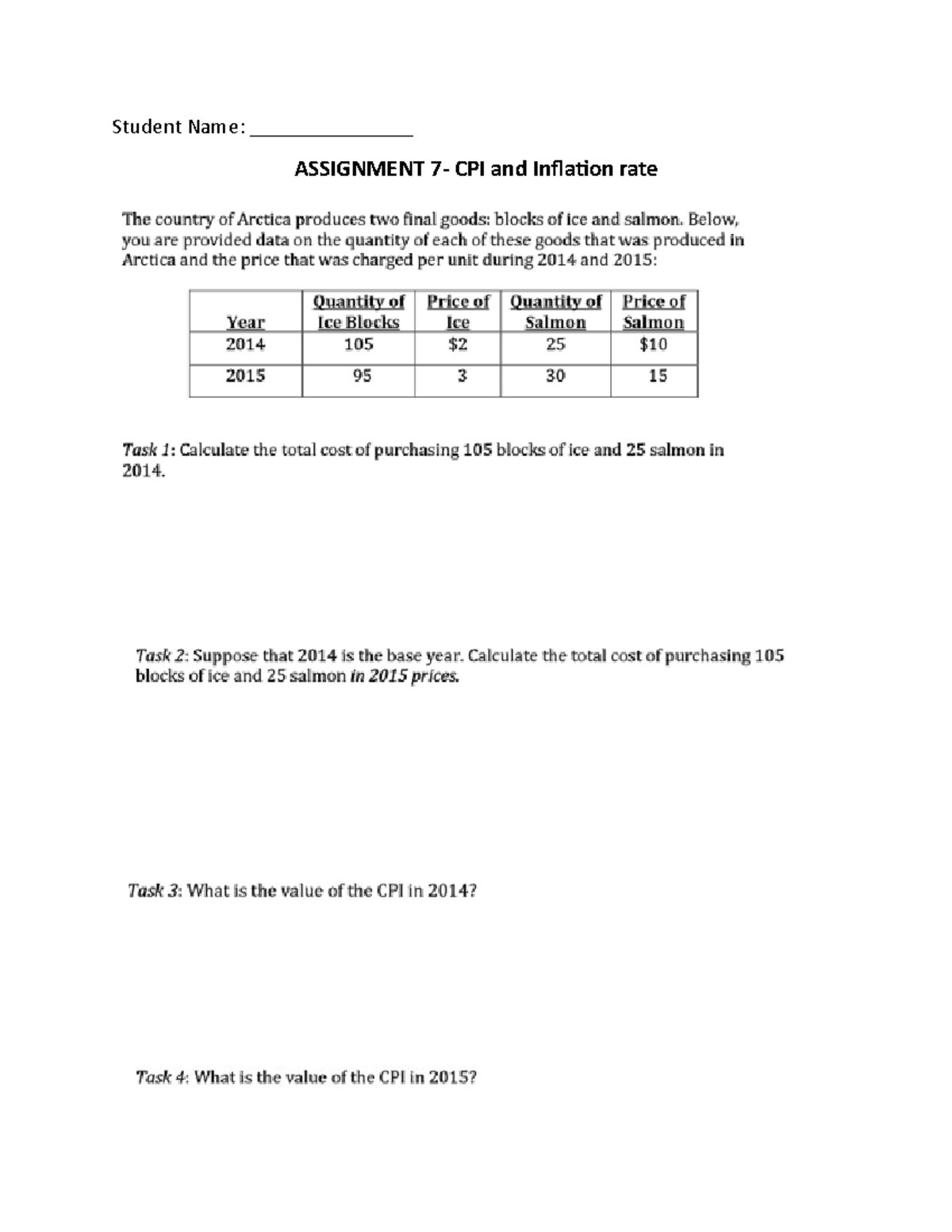 @Assignment 7-CPI and Inflation - Economics - Student Name: _______________ ASSIGNMENT 7- CPI ...