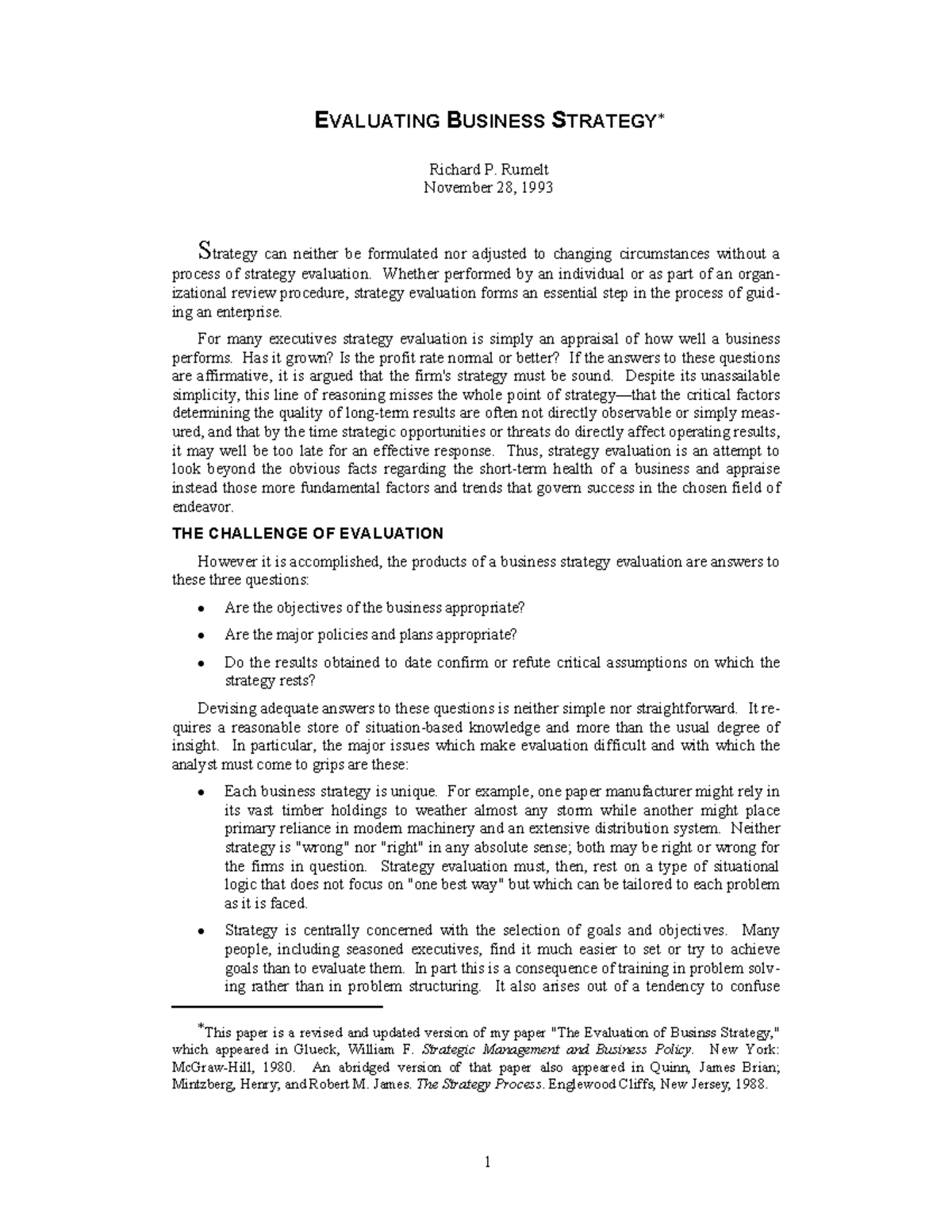 1993Evaluating Business Rumelt - EVALUATING BUSINESS STRATEGY* Richard ...