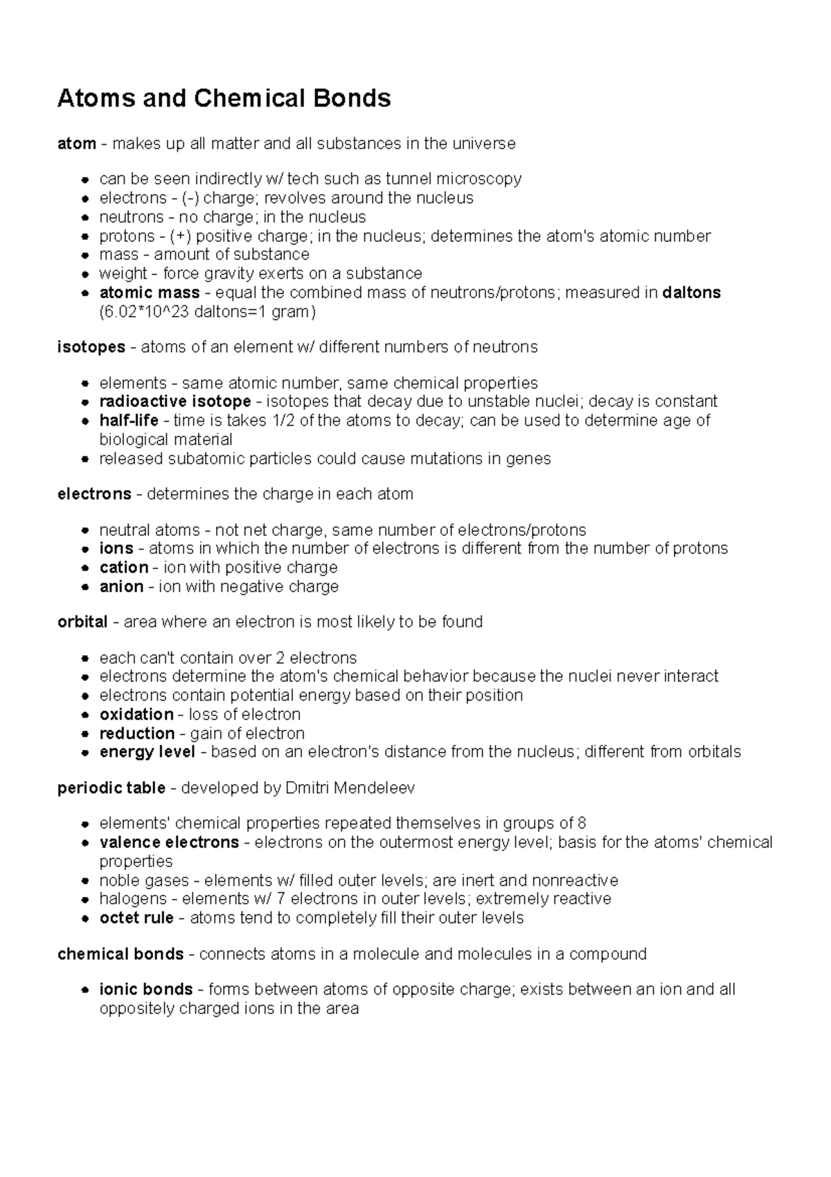 Atoms and Chemical Bonds - carbon) chemical reaction - forming/breaking ...