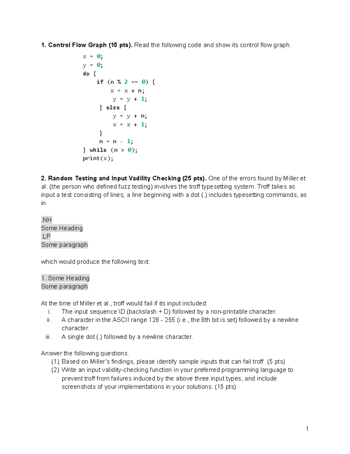 HW1-Control Flow Graph - Control Flow Graph (15 pts). Read the ...