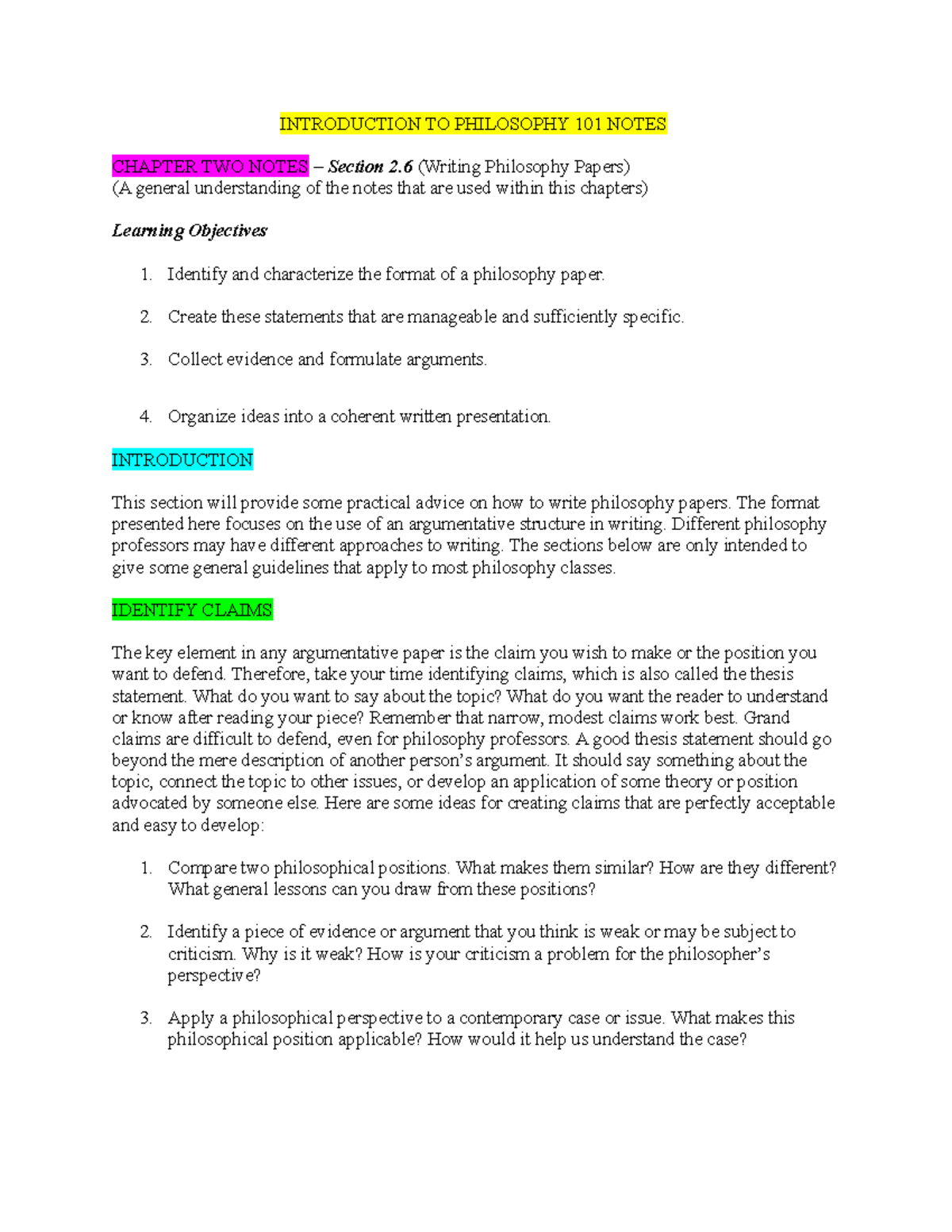 Writing Philosophy Papers - Create these statements that are manageable ...