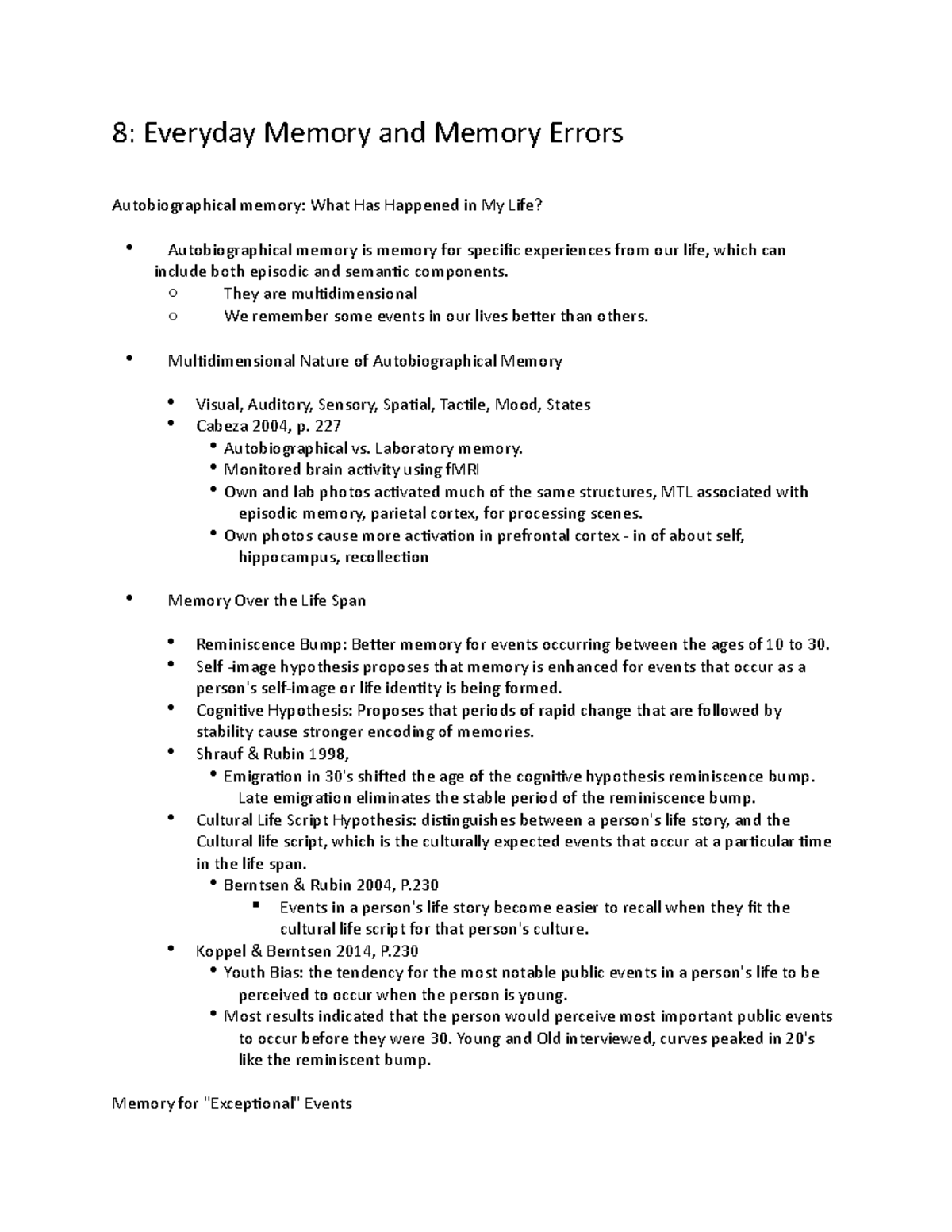CH8 - Everyday Memory & Memory Errors - Book and Module Notes ...