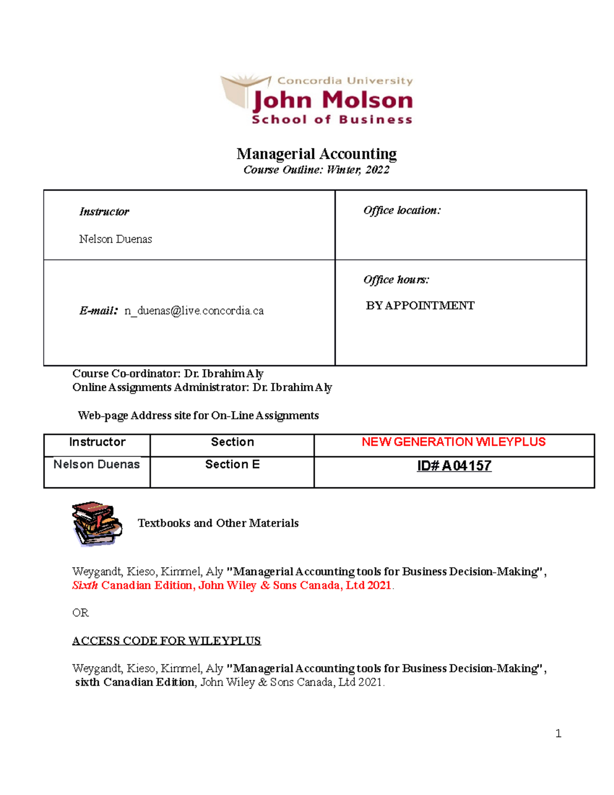 Course Outline COMM 305 - Winter 2022-update - Managerial Accounting ...