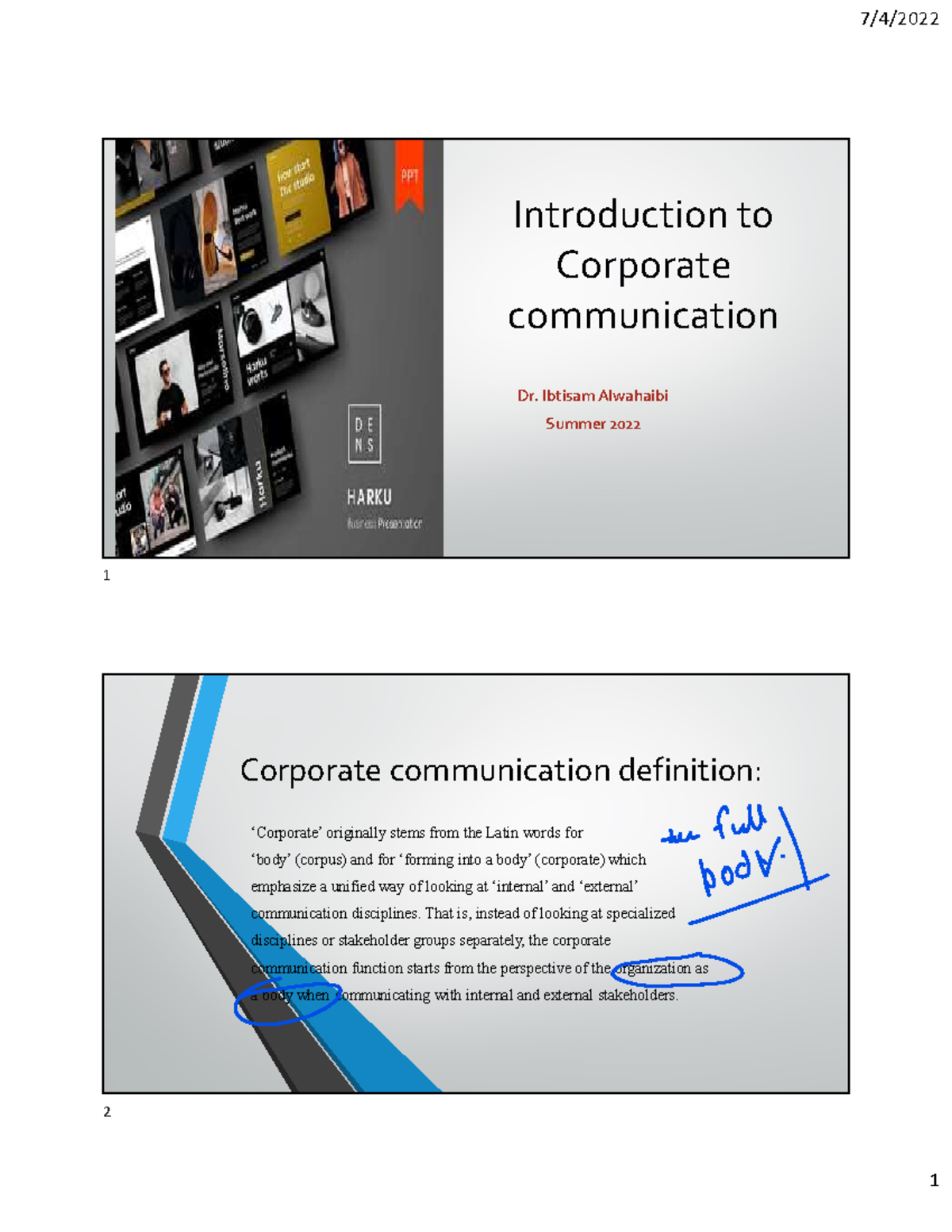 Ch 1 - lecture slides - Introduction to Corporate communication Dr ...