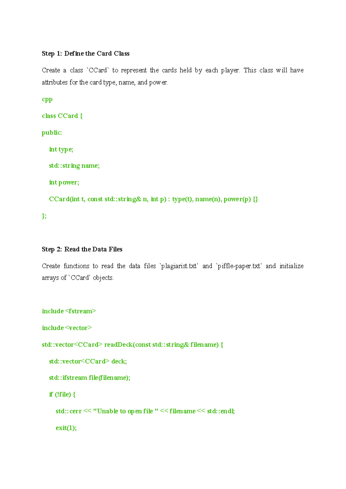Advanced Programming with C++ - Step 1: Define the Card Class Create a ...