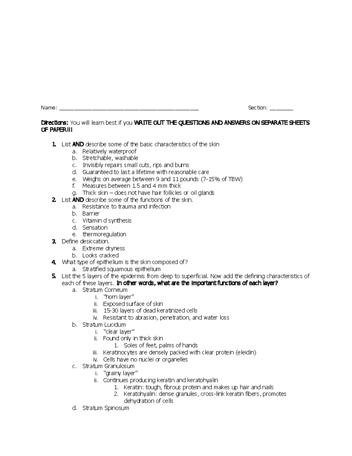 4 Integumentary System Review Guide - Integumentary System Review Guide ...