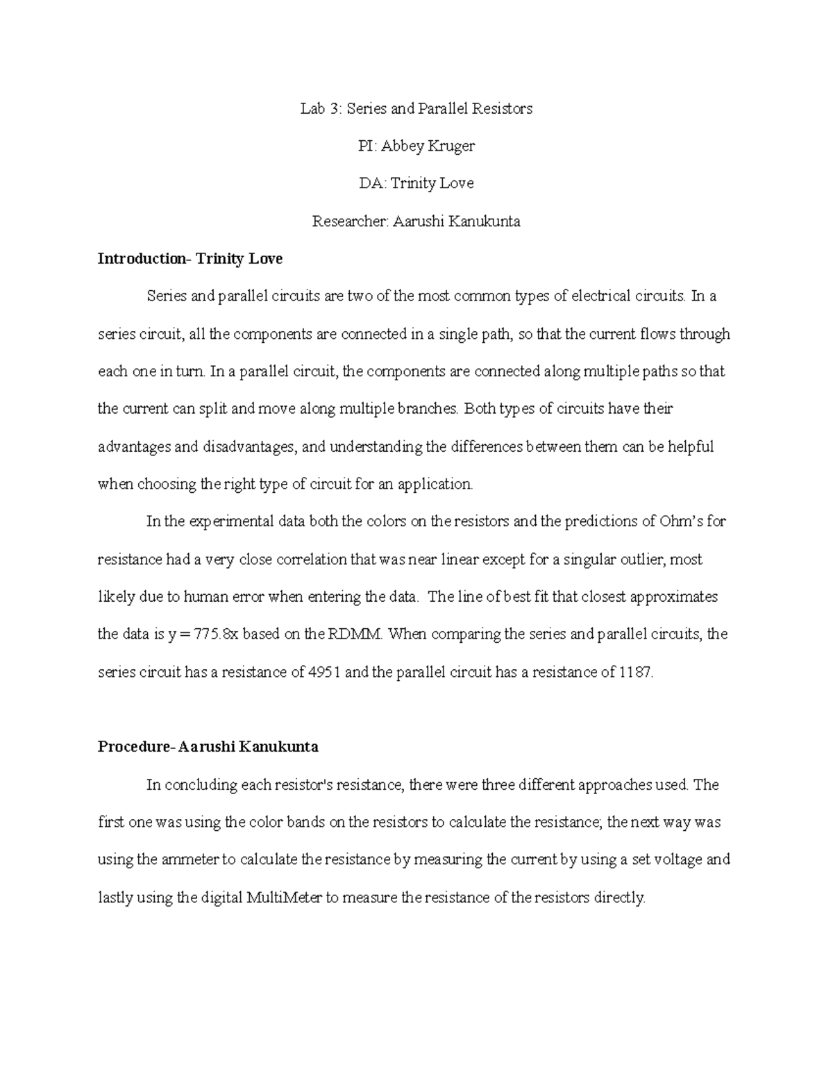 PHY 213- Lab 3 report - Tim Gorringe - Lab 3: Series and Parallel ...