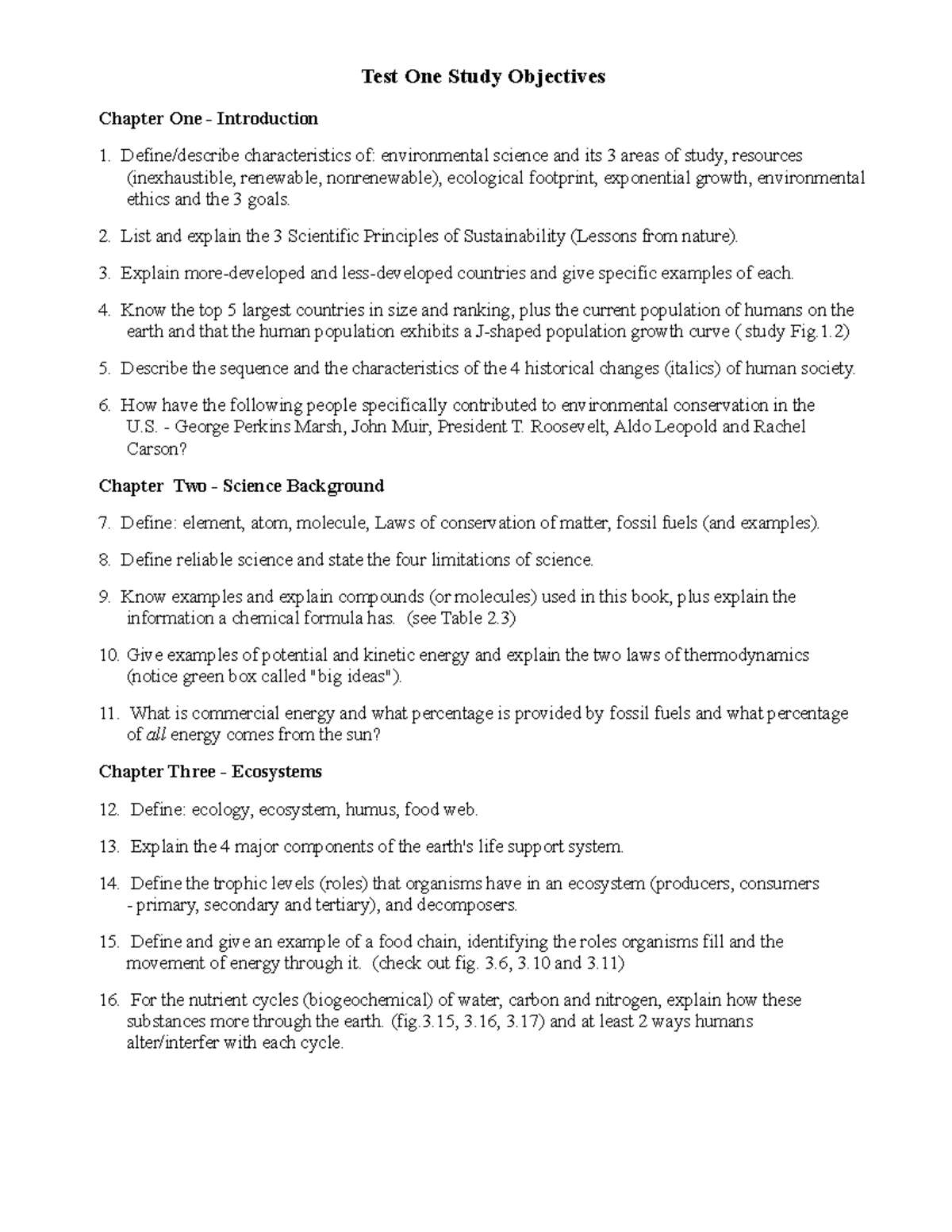 Test Study Objectives for Environmental Science - Studocu