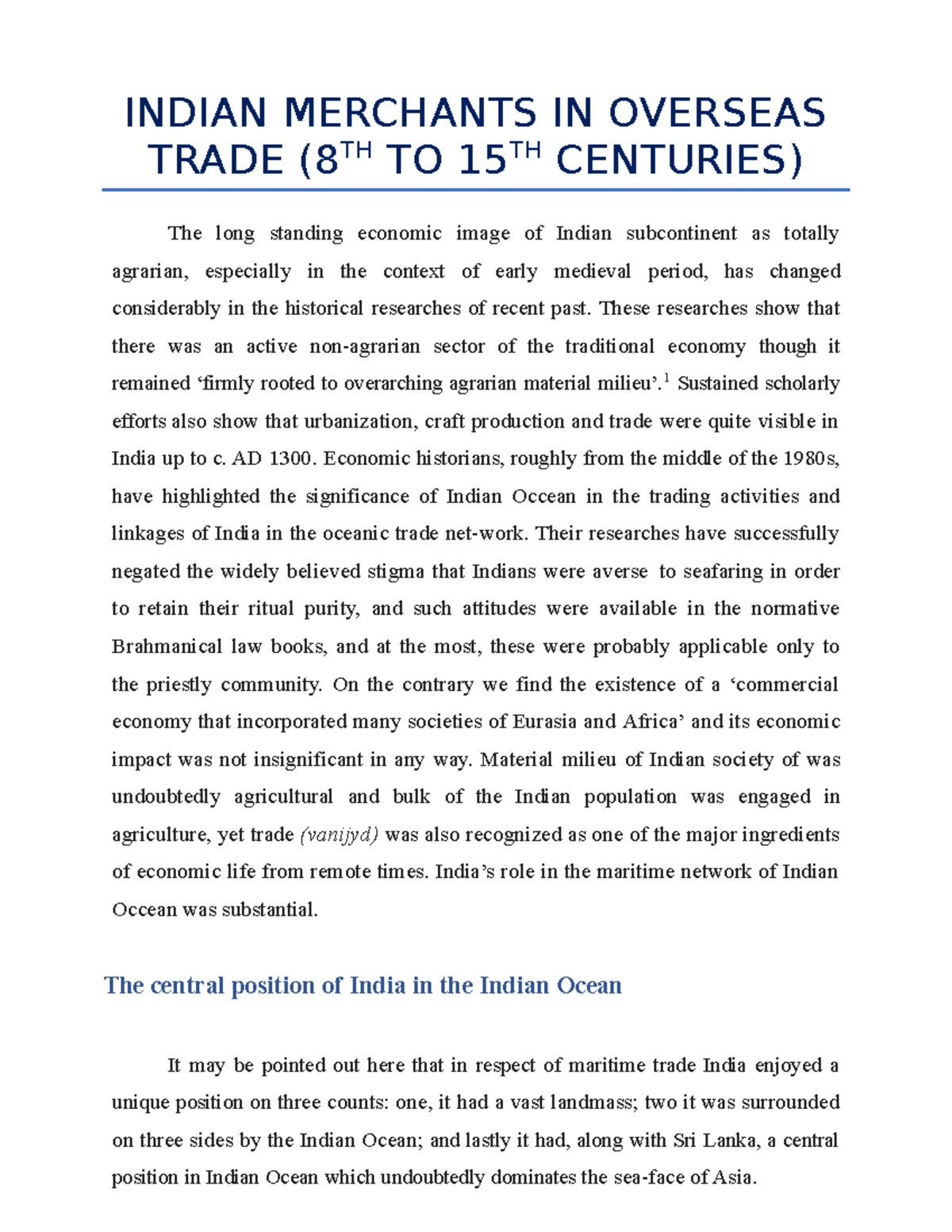 Indian Merchants IN Overseas Trade (8TH TO 15TH Centuries) - INDIAN ...