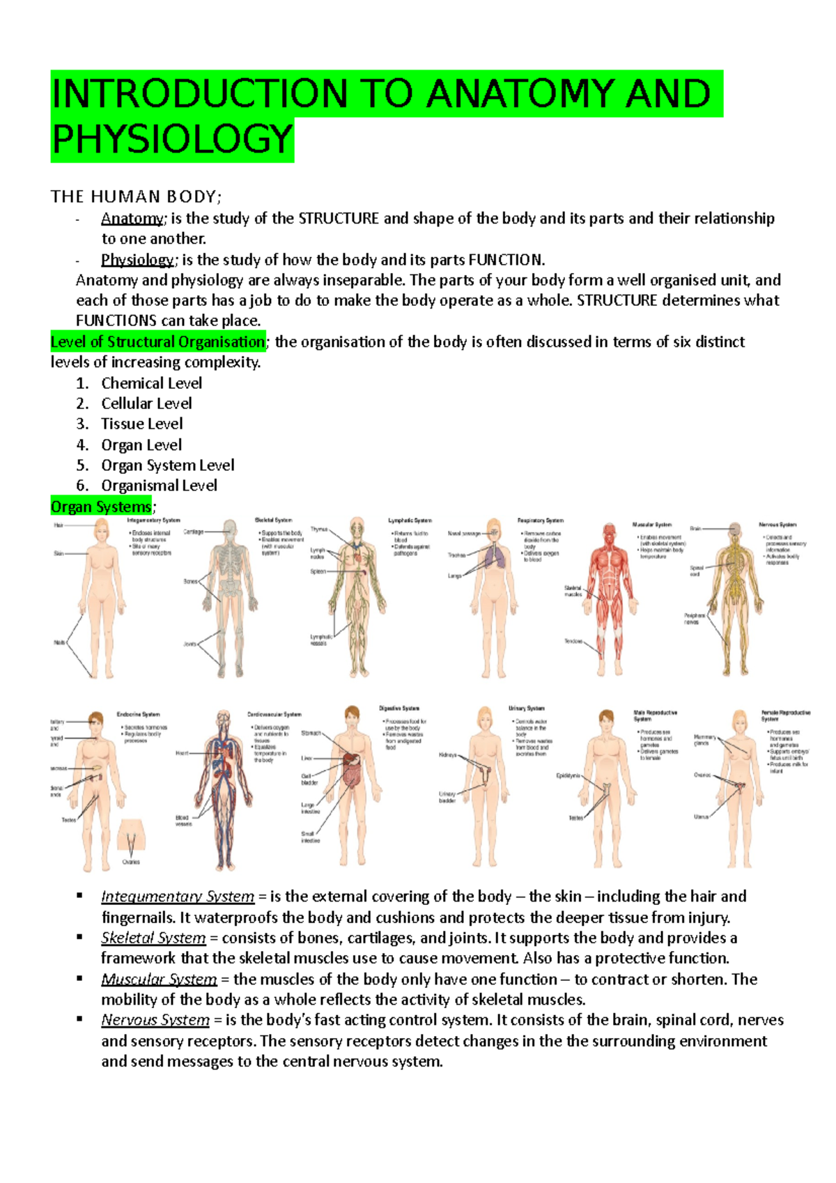 HBS109 - Introduction to Anatomy and Physiology - INTRODUCTION TO ...