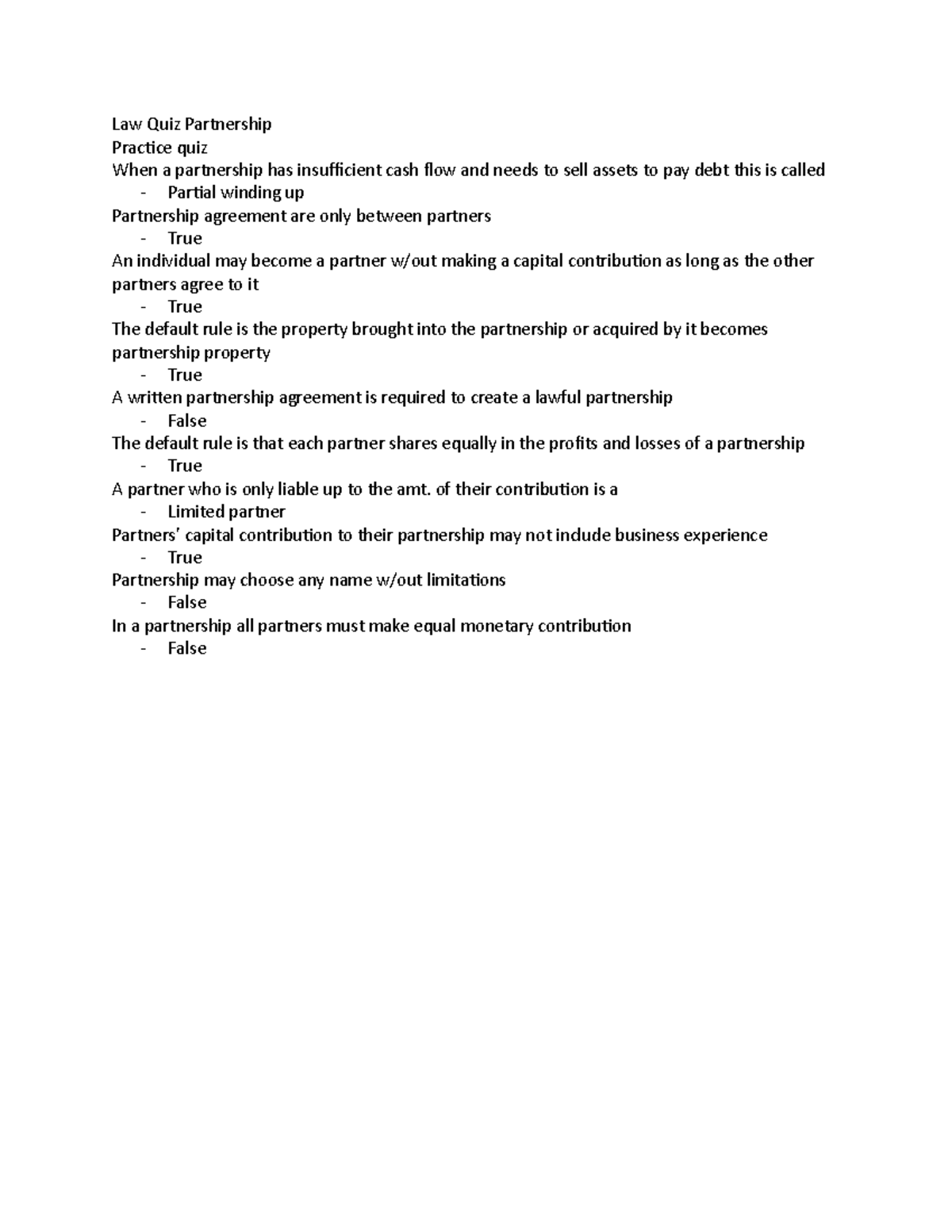 Law Quiz Partnership - Practice questions - Law Quiz Partnership Practice quiz When a ...