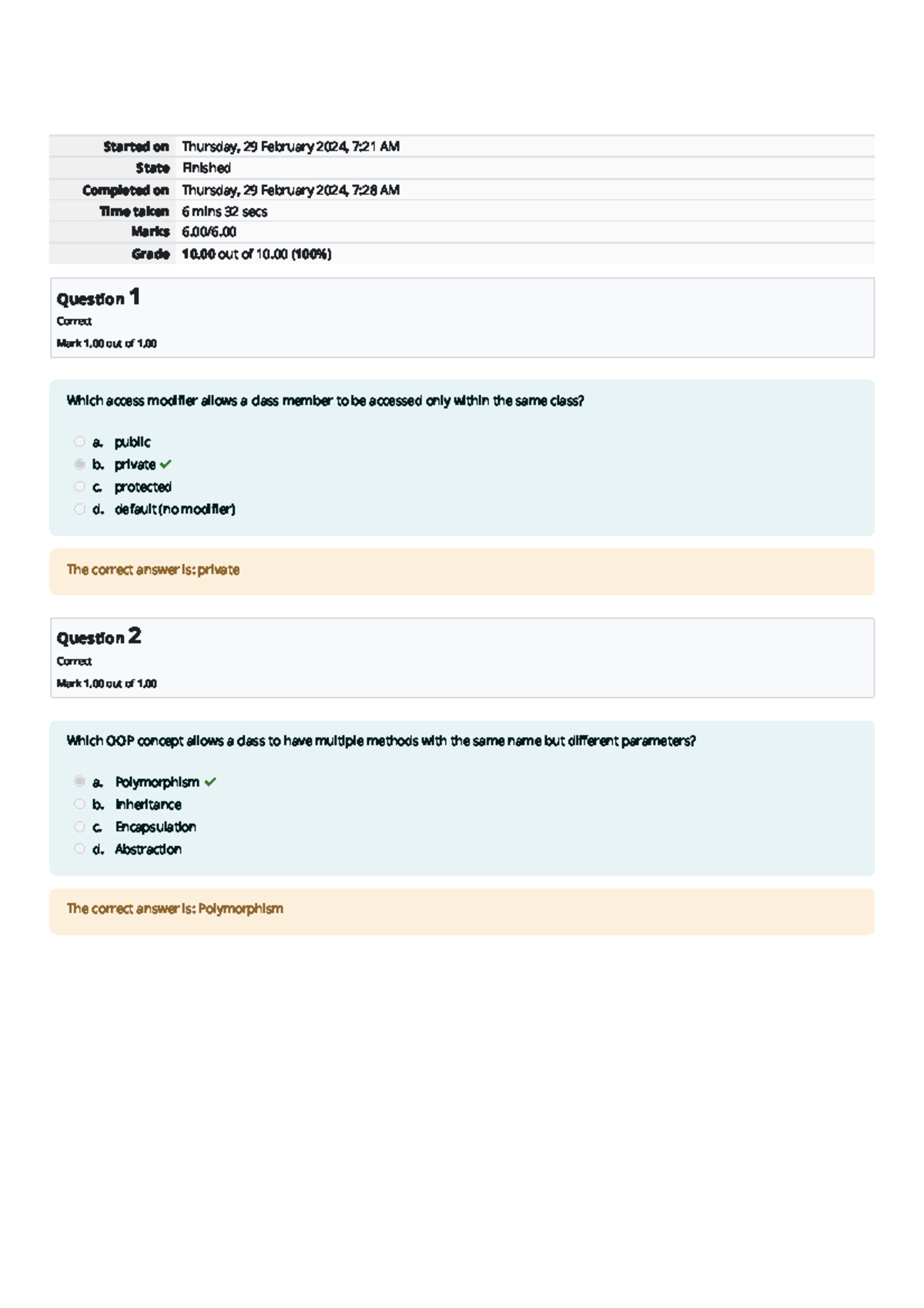 CS 1102 Self-Quiz Unit 5 - Started on Thursday, 29 February 2024, 7:21 AM State Finished ...