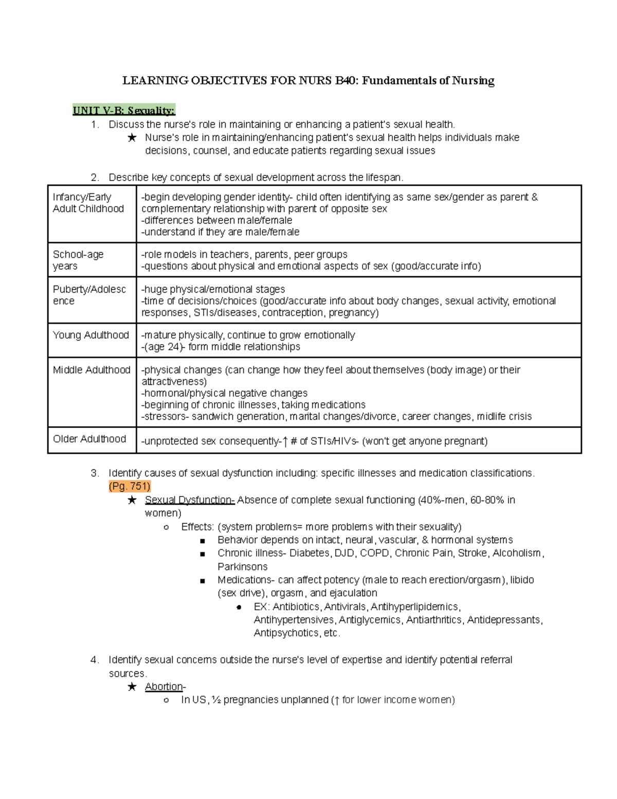 NURS B40-Week 7 Learning Objectives for Nurs B40 - LEARNING OBJECTIVES FOR NURS B40 ...