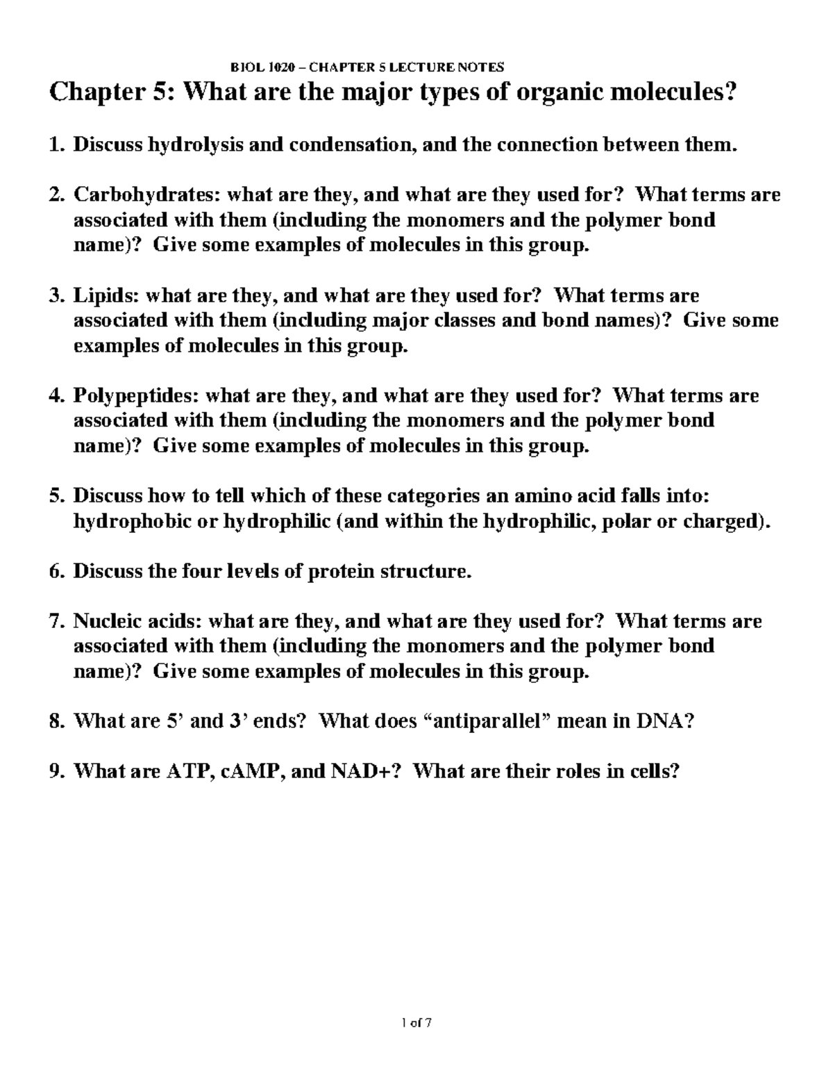 Chapter 5: Types of Organic Molecules * - Chapter 5: What are the major ...