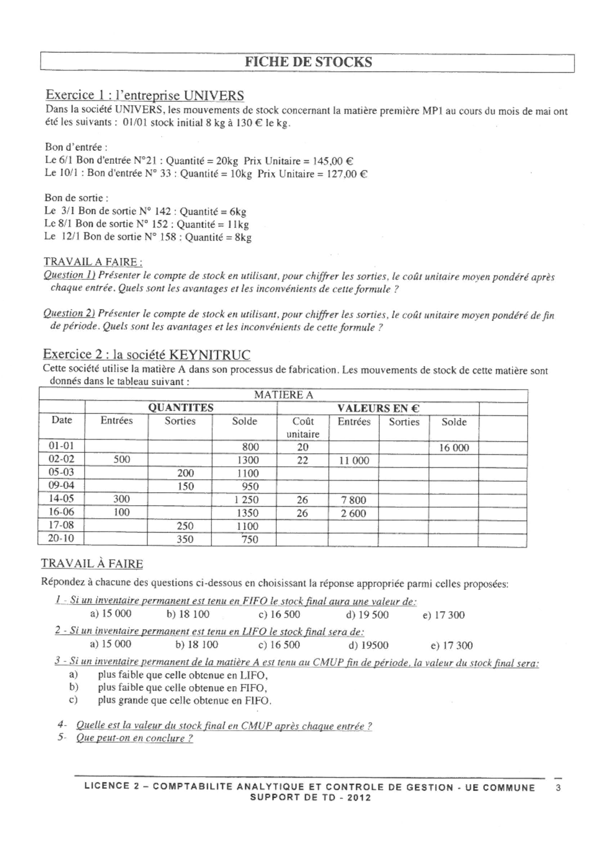 Exercices contrôle de gestion - Comptabilité et contrôle de gestion ...