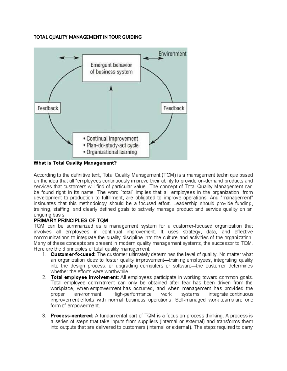 TQM in Tour guiding 1 - lecture notes - TOTAL QUALITY MANAGEMENT IN ...