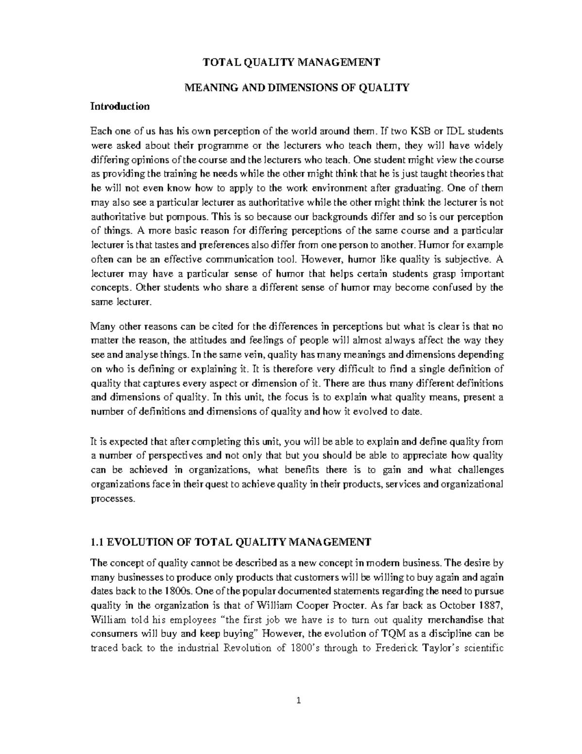 Ks TU TQM 1-4 - Total quality management lecture note - TOTAL QUALITY ...